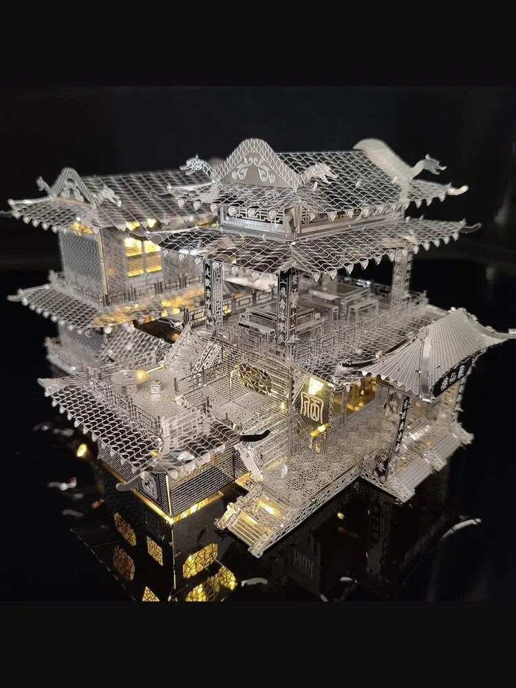 Храм Бессмертия (желтый свет) 3D Металлическая модель головоломки / Взрослые декомпрессионные игрушки / Подарки инженера