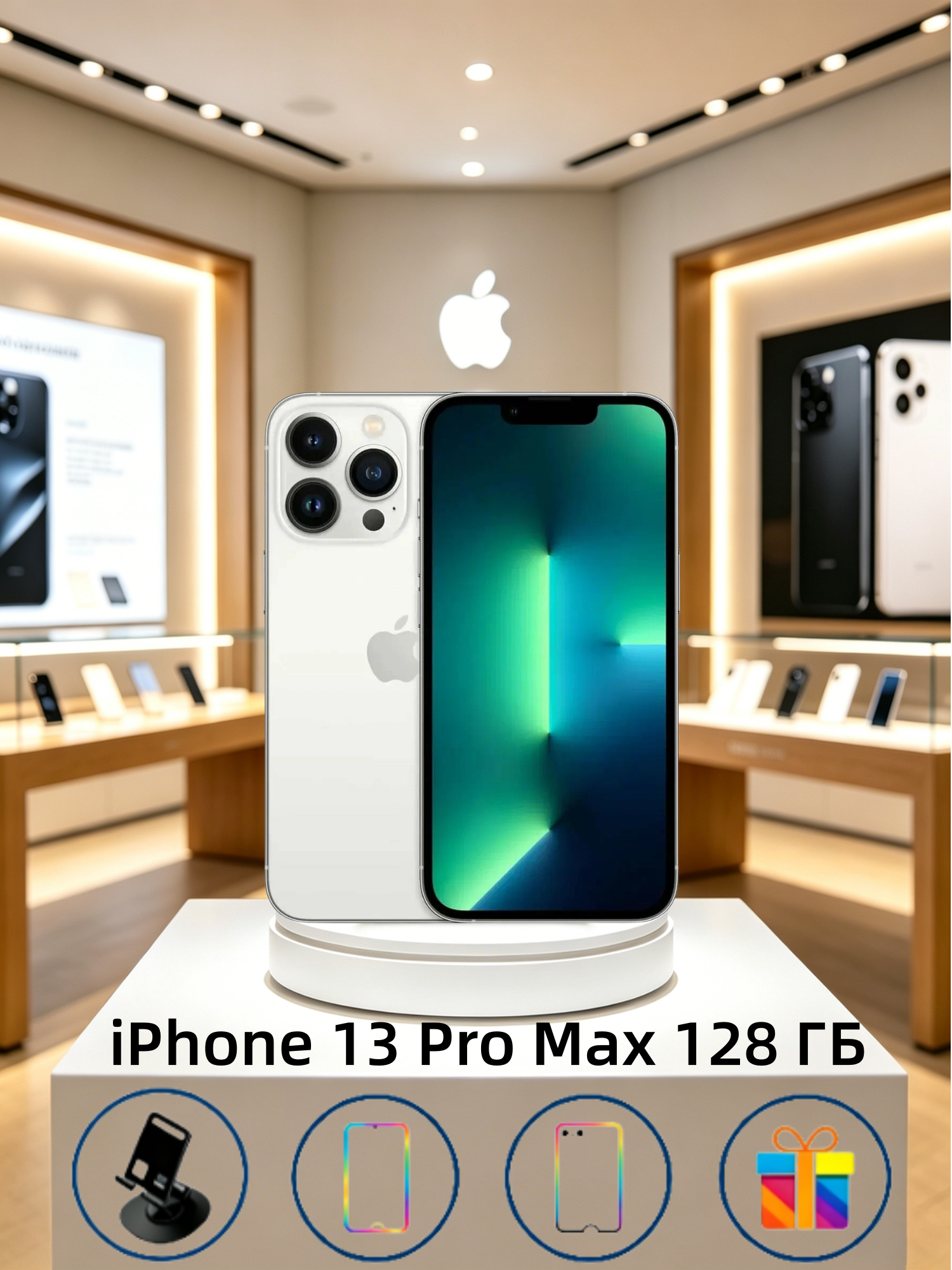 Смартфон Apple iPhone 13 Pro Max, 128 ГБ, цвет Серебро, дисплей 6,7 дюйма, процессор A15 Bionic, поддержка 5G