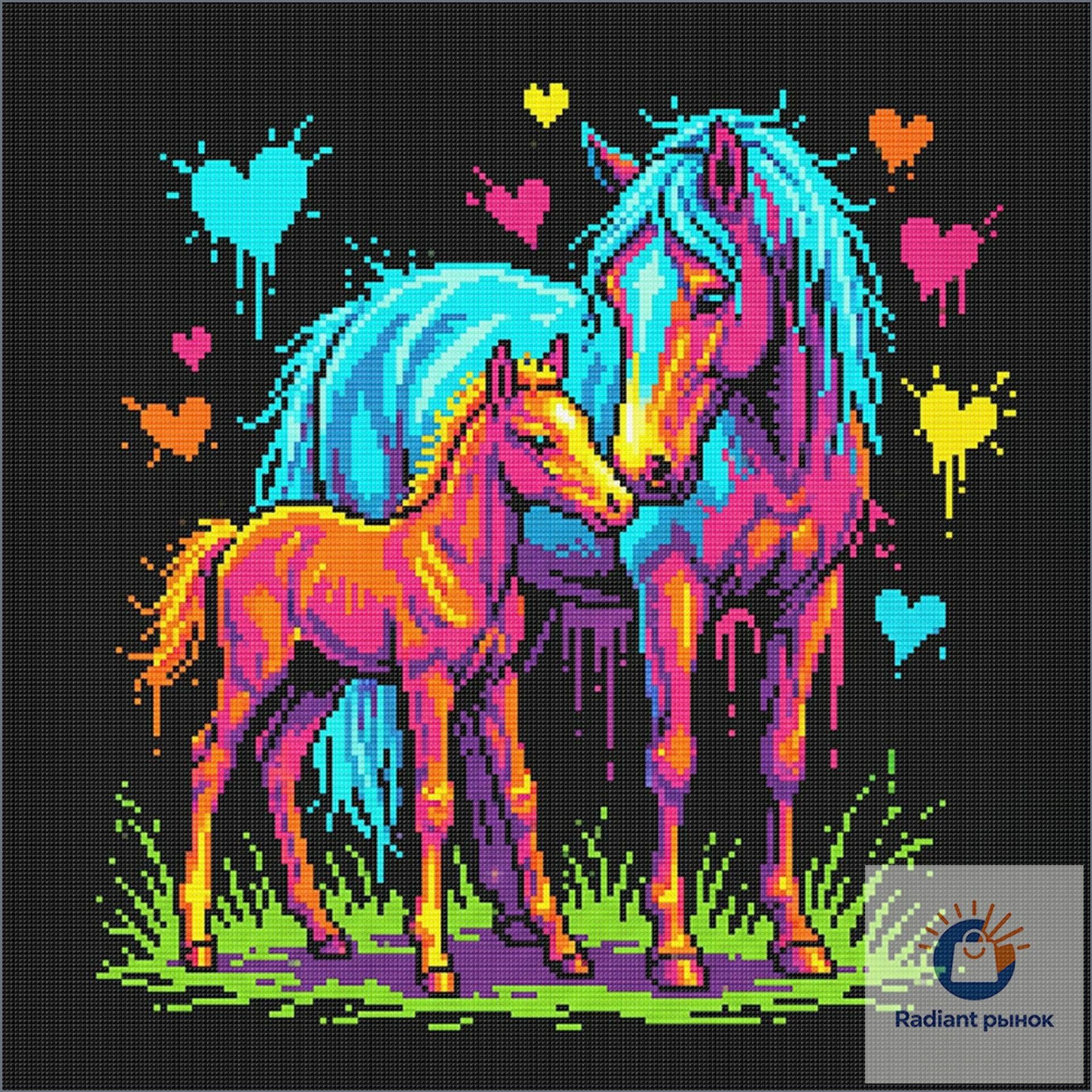 Крестиковый набор Neon Horse, животные, хлопковая канва 14CT, 30 30 см