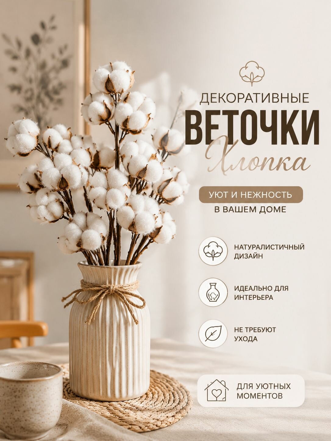 Сухоцветы Хлопок, 110 гр, 10 шт
