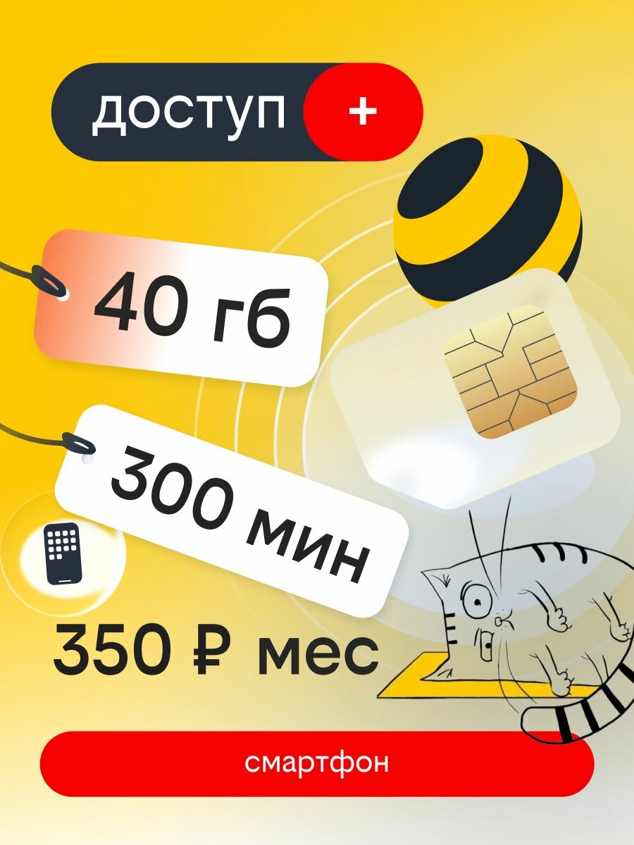 Сим-карта билайн для смартфонов Доступ + 40гб 300мин