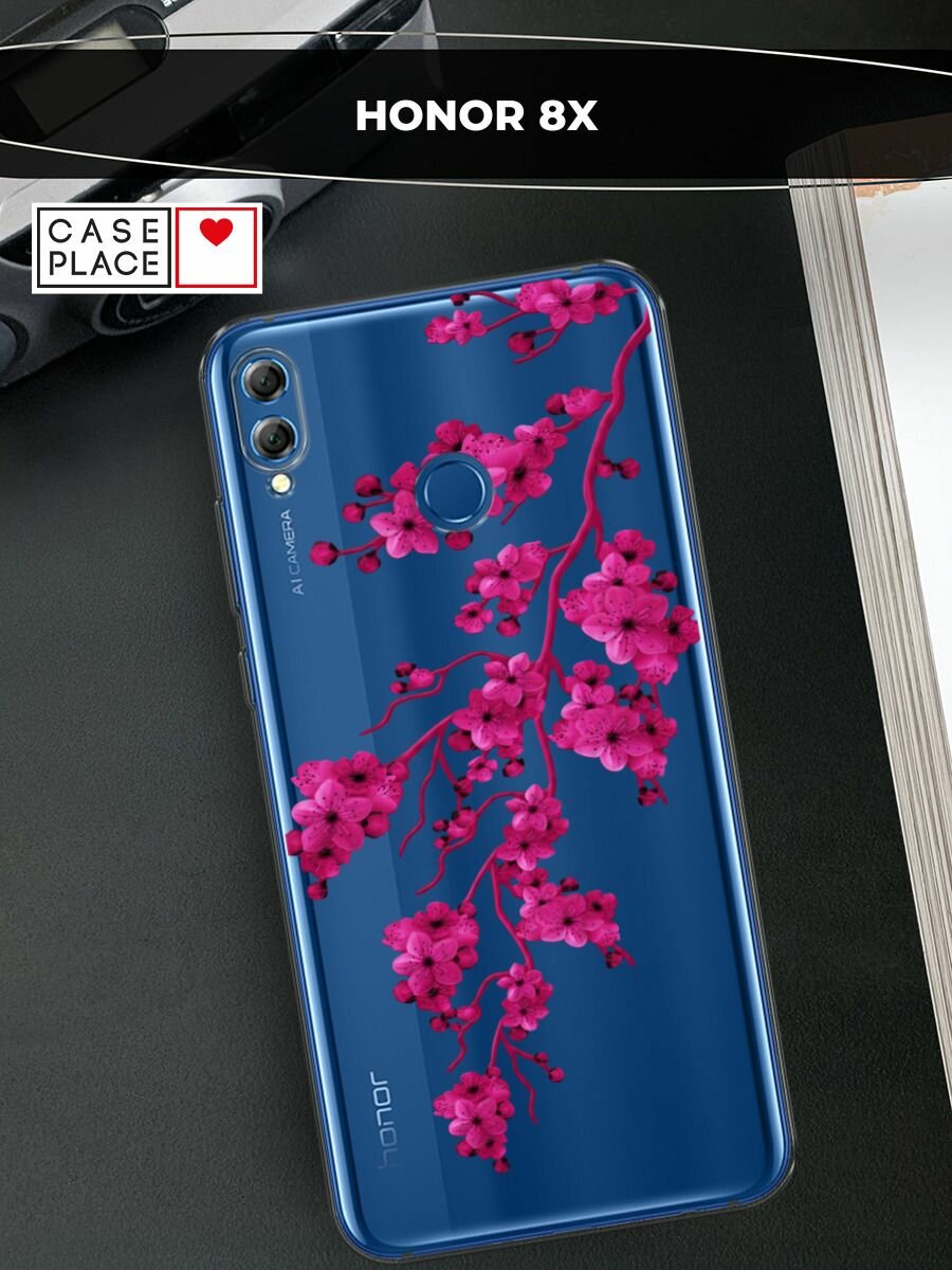 Силиконовый чехол на Honor 8X / Хонор 8Х с принтом Яркая розовая сакура