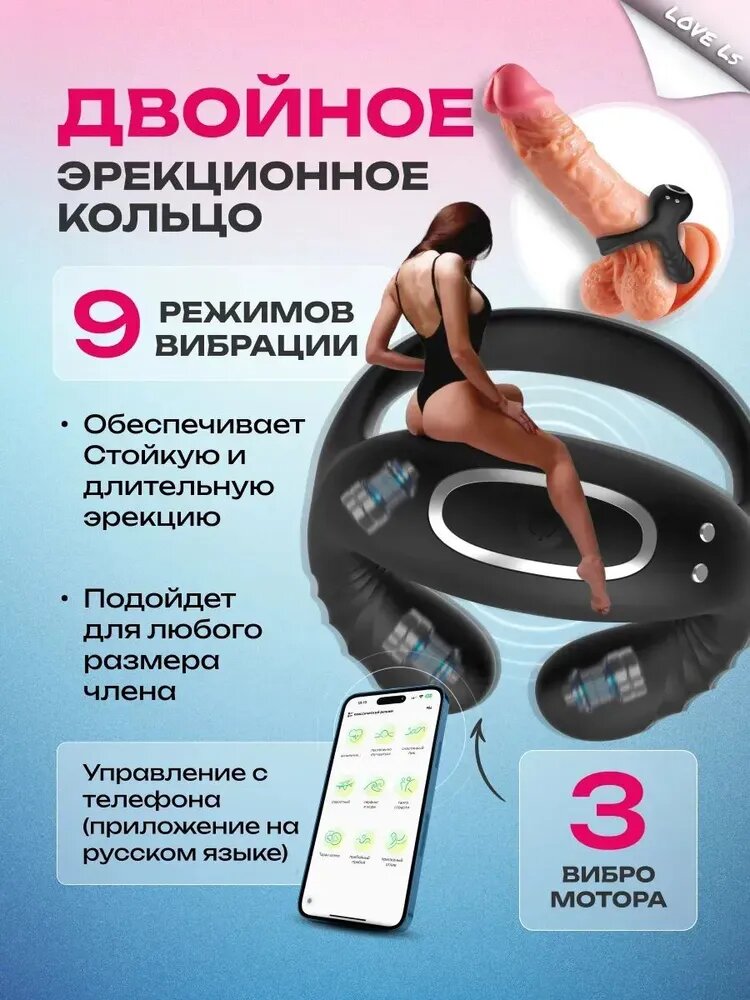 Эрекционное вибро кольцо, насадка на член с вибрацией, 18+