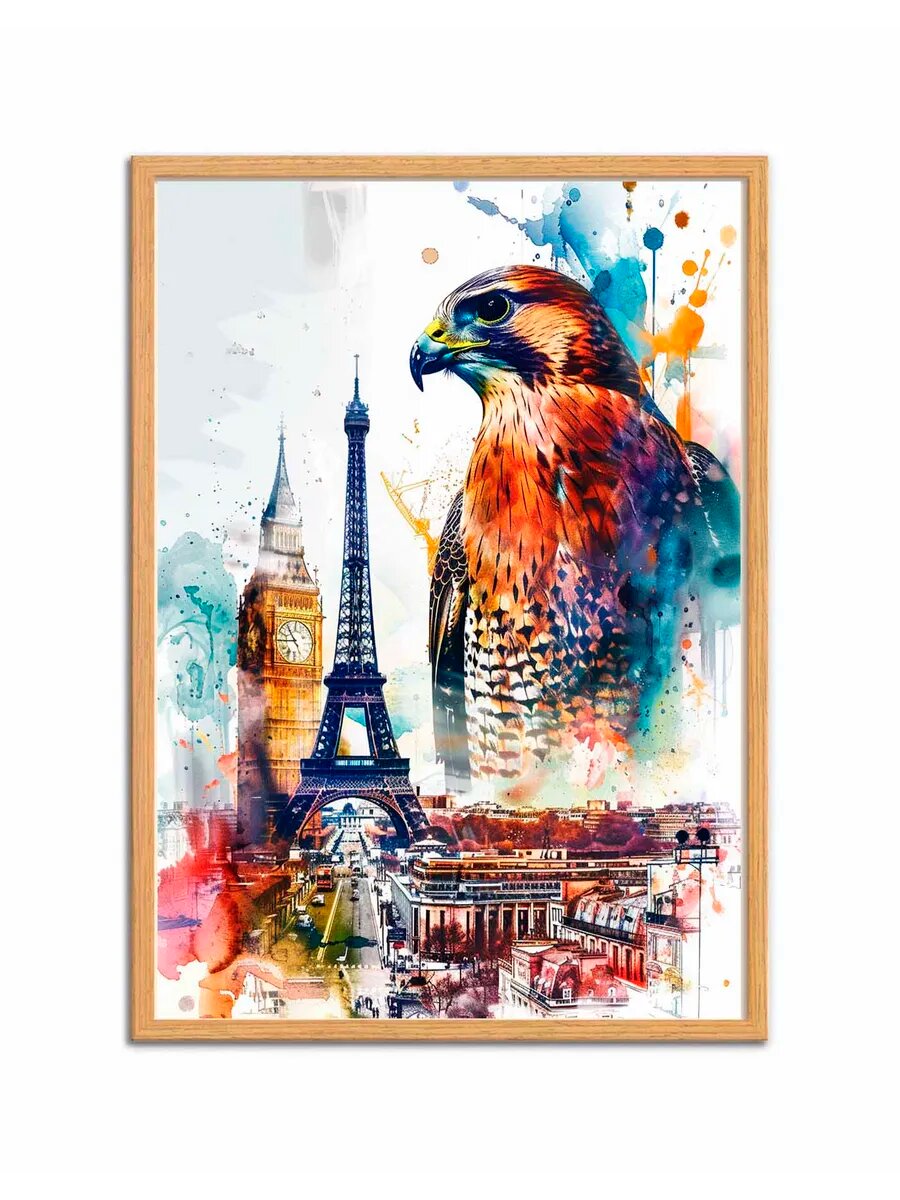 Животное-сокол пьет Виски 5, Плакат 30x42см