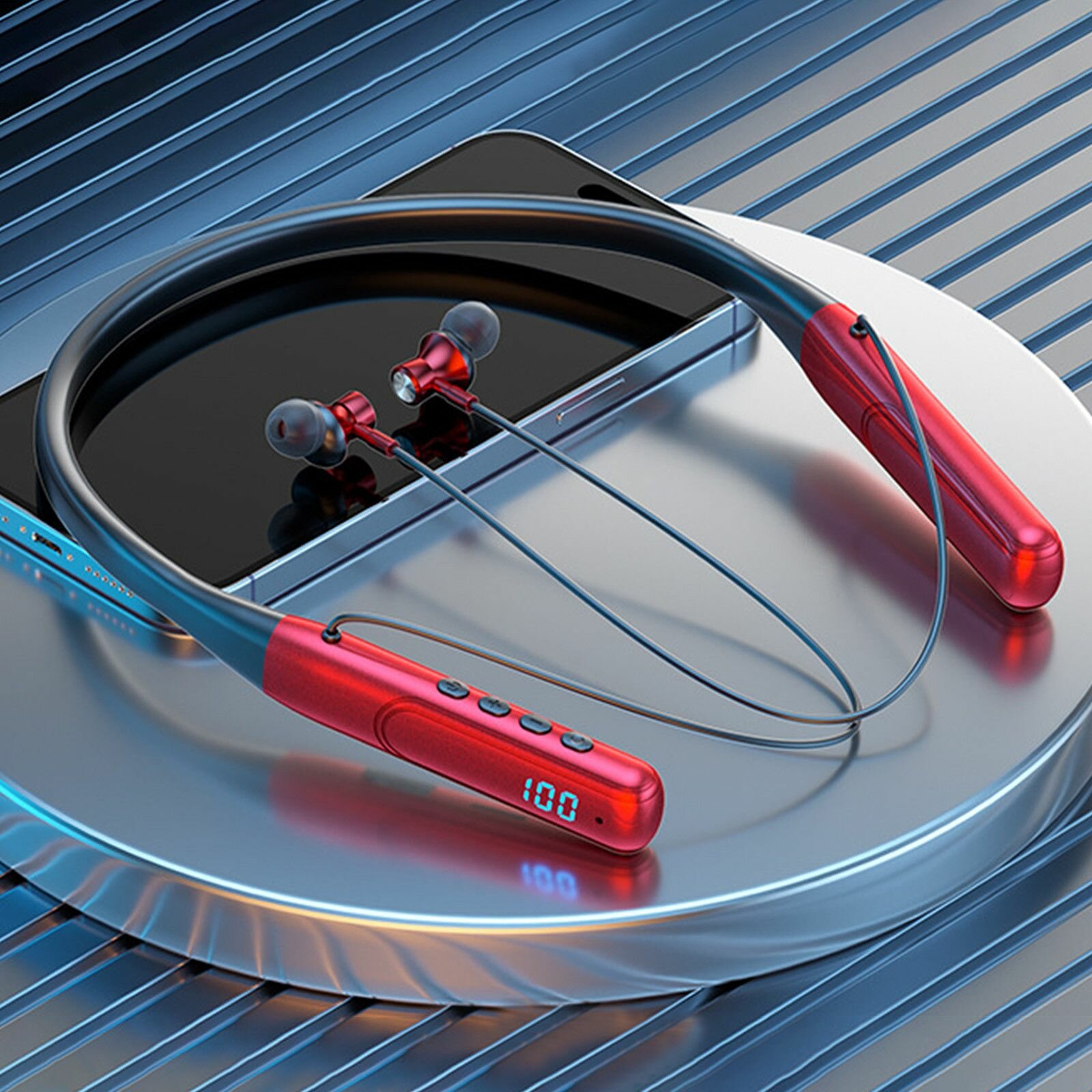 Наушники беспроводные Беспроводные спортивные наушники Bluetooth с шейным ремешком, Bluetooth, красный