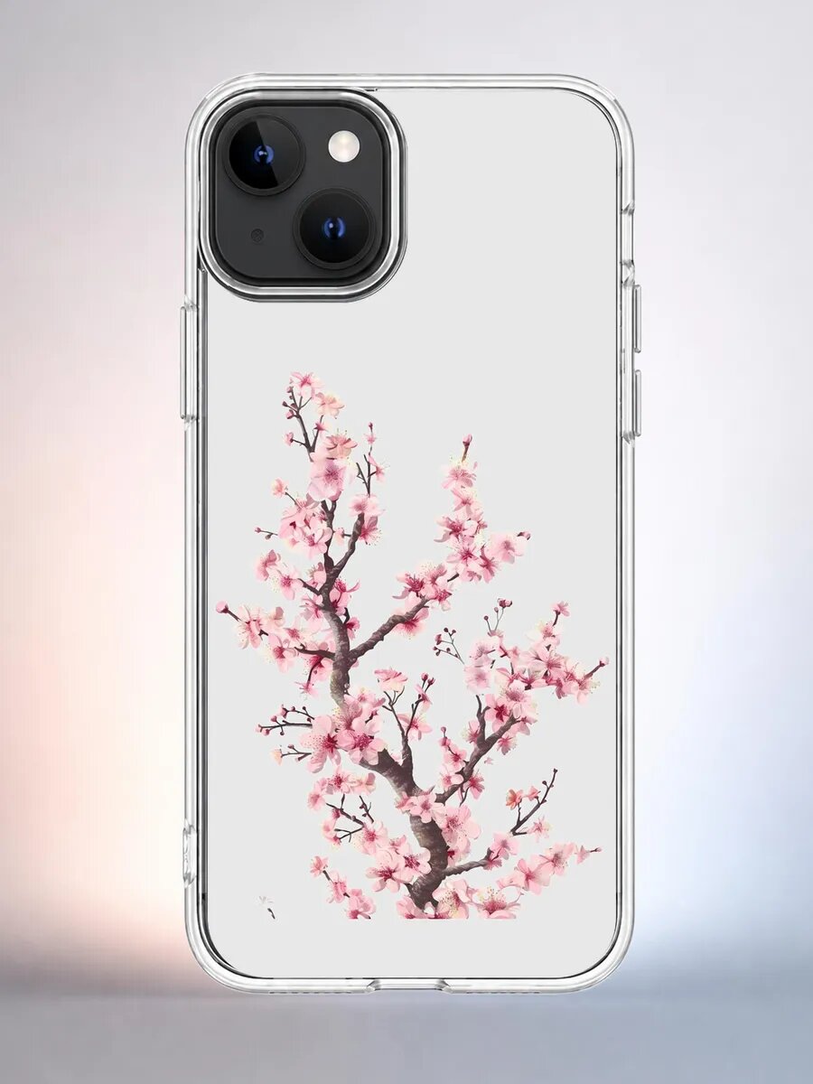 Чехол iPhone 13 сакура акварель розовая силиконовый