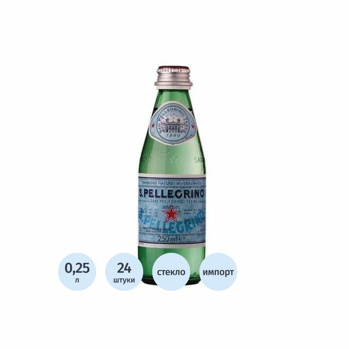Вода минеральная San Pellegrino столовая газированная 0.25л (2015654), 24шт.