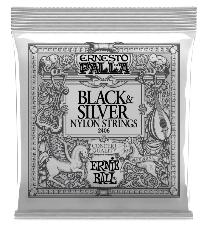 Струны для классической гитары Ernie Ball Ernesto Palla 2406, черный нейлон и серебряная оплетка, нормальное натяжение