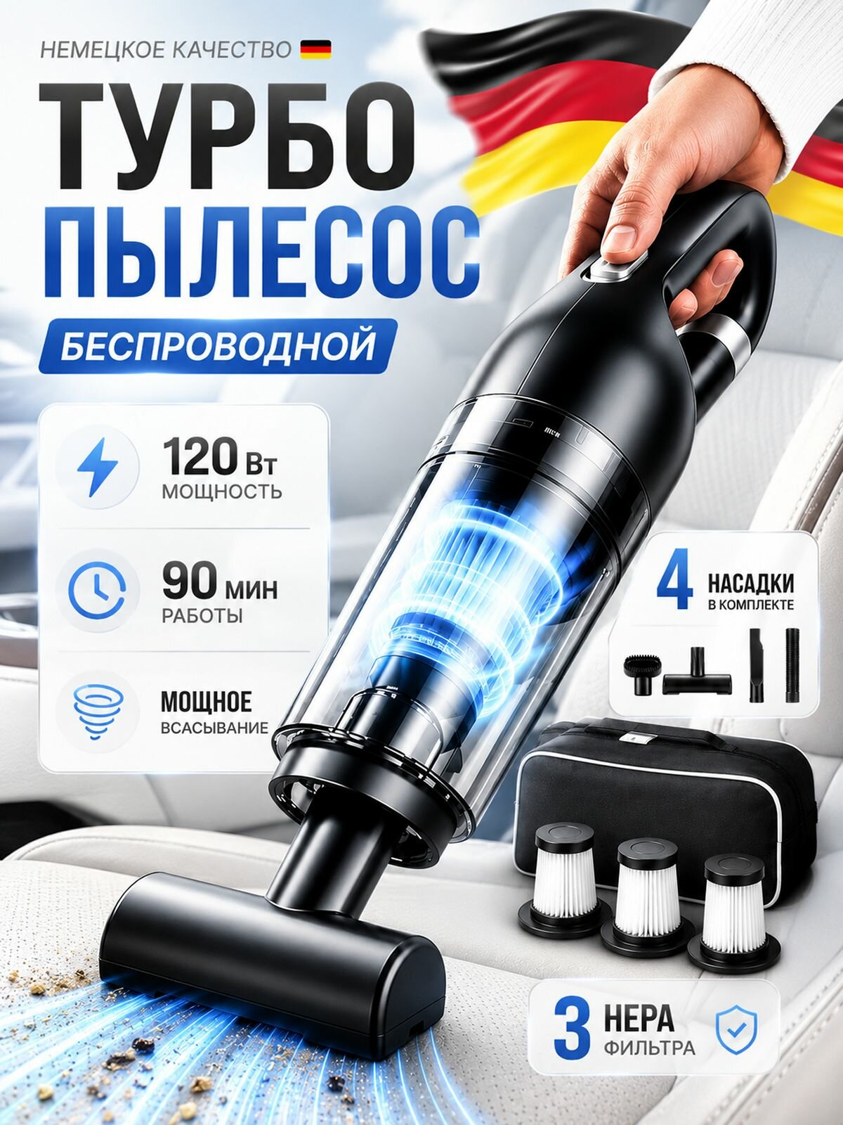 Пылесос для автомобиля аккумуляторный беспроводной / автопылесос мощный автомобильный пылесос аккумуляторный беспроводной для машины автопылесос