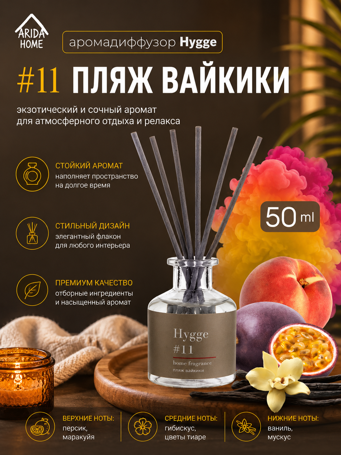 Аромадиффузор Arida Home,50 мл, Hygge 11 Пляж Вайкики