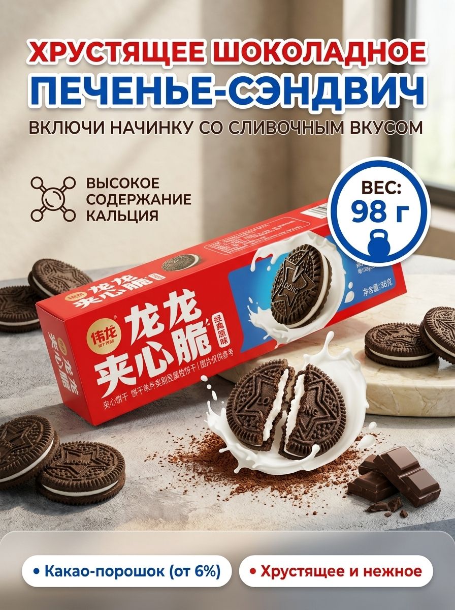 Печенье Вейлун с какао и начинкой со сливочным вкусом 98гр