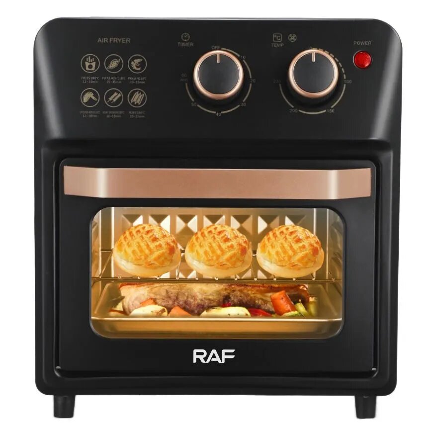 Мини-печь RAF European standard 14 л, черный, 1250 Вт, механическое управление, таймер с отключением, макс. температура 220°С