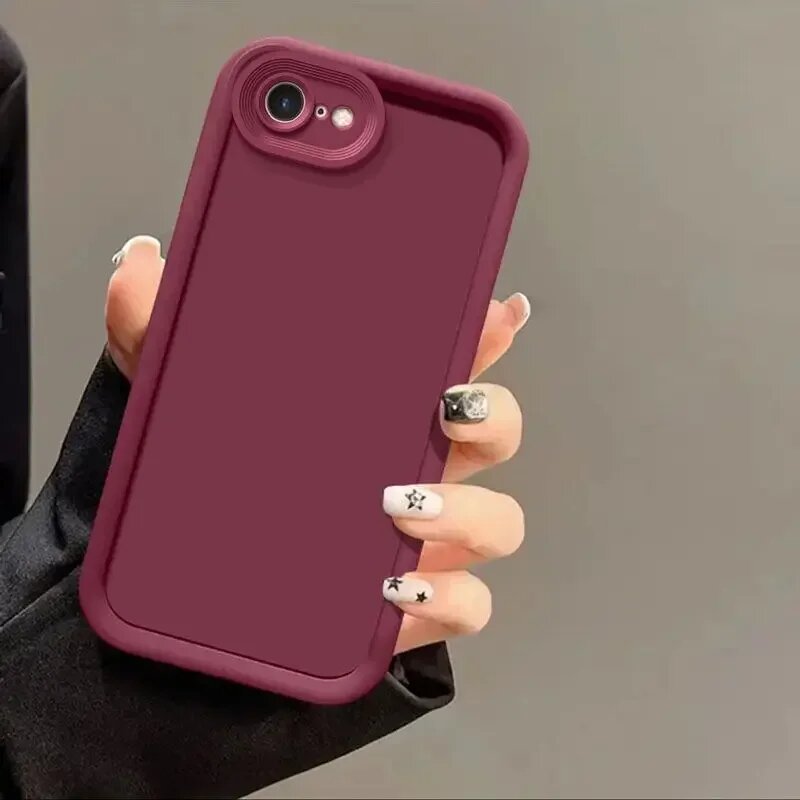 Кожаный Матовый Чехол Для iPhone С Эффектом Ретро И Квадратной Бордовый, Red, For iPhone SE 2016