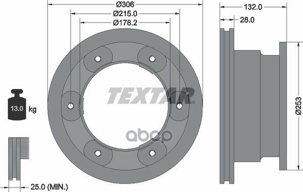Диск тормозной задний с покрытием PRO IVECO TEXTAR 93177703 Textar арт. 93177703