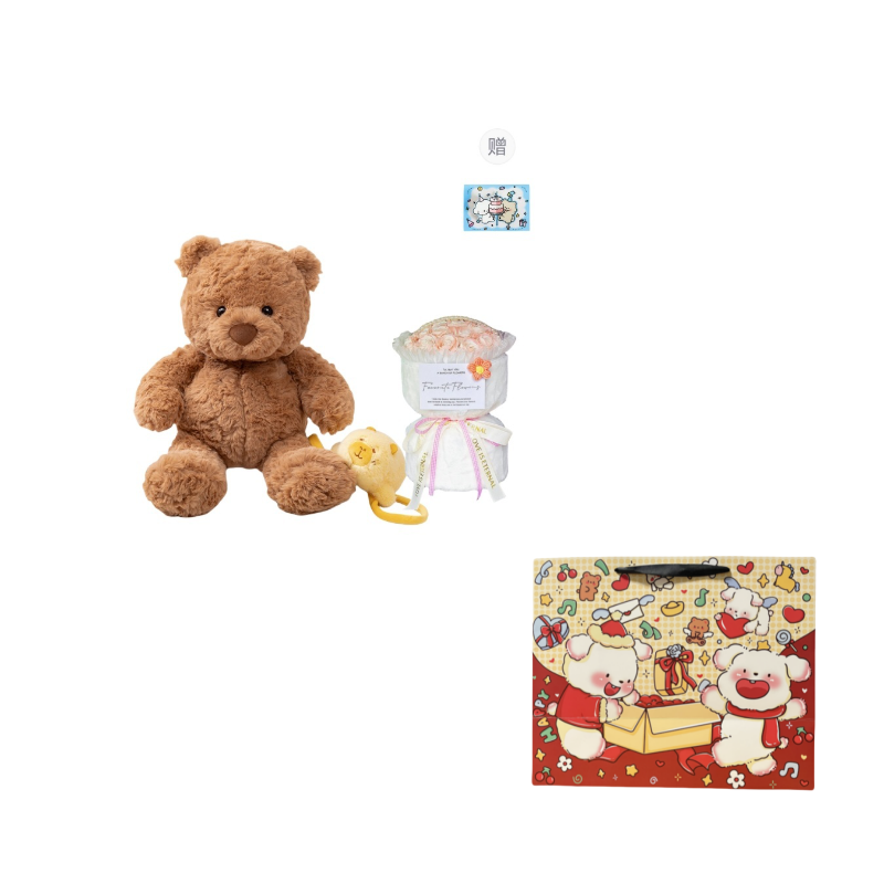 Рюкзак унисекс BANLI Милый рюкзак-капибара Плюшевая кукла, 35CM EU, Yellow Capybara Backpack Bear+Pink Rose Bouquet (Includes Cake Puppy Greeting Card)