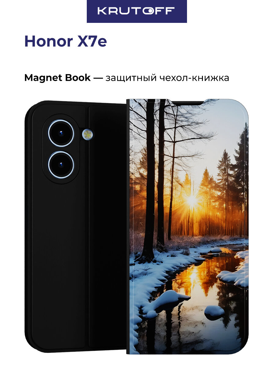 Чехол-книжка Krutoff Magnet Book для Honor X7e Весна в лесу (черный)