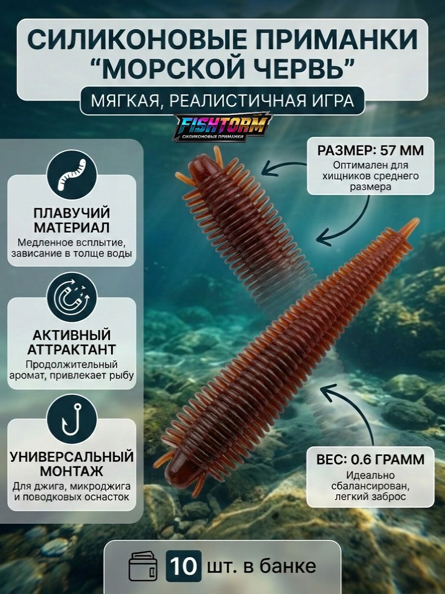 Силиконовая приманка морской червь для рыбалки ароматизированный
