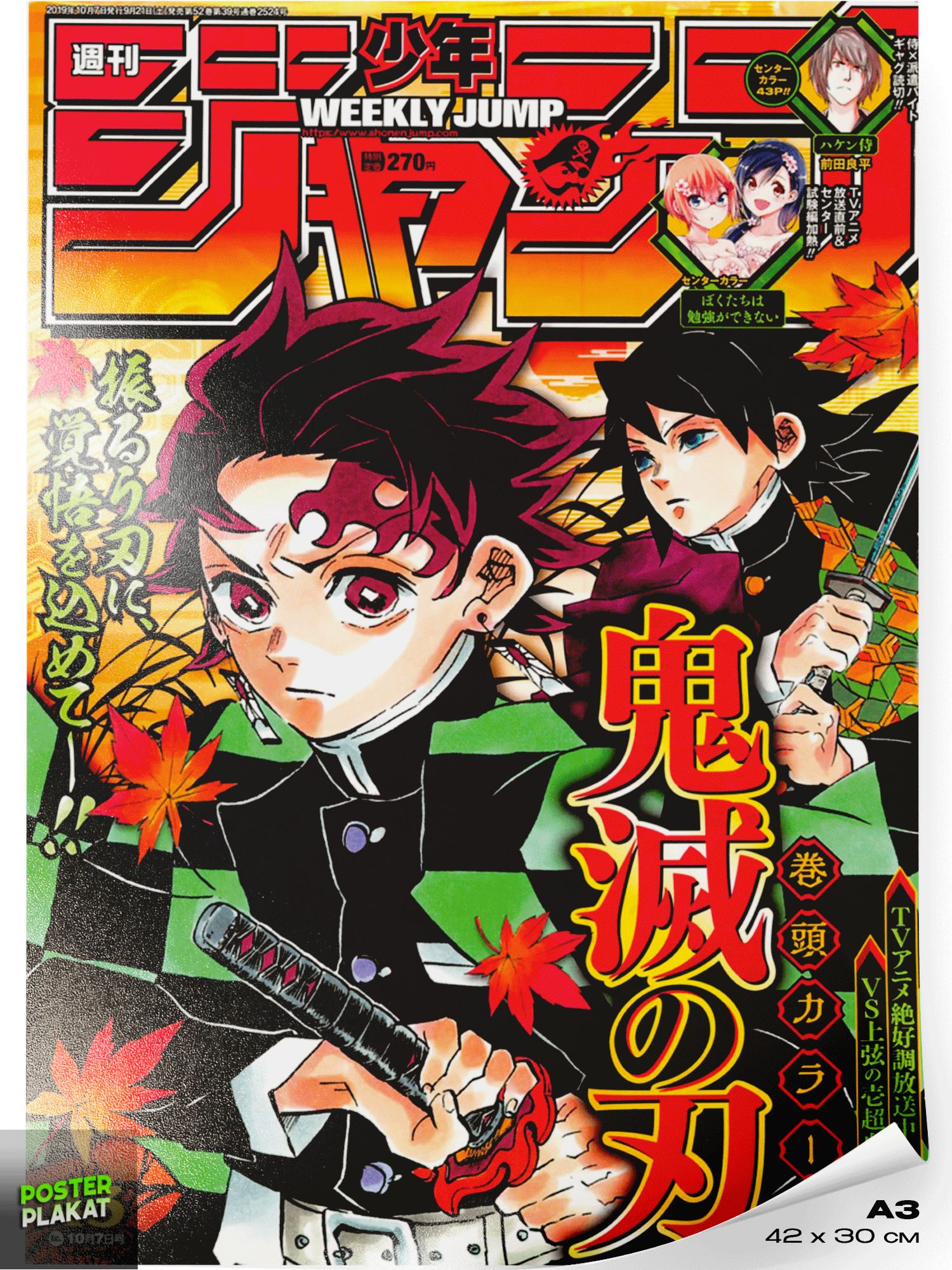 Постер аниме Истребитель демонов (Demon Slayer), Тандзиро Камадо, обложка Weekly Shonen Jump №43, постер на стену для интерьера, плакат в комнату для дома и офиса, А3 (420х297 мм), ПП