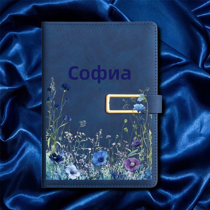 Блокнот формата А5 с мягкой обложкой и закладкой, с индивидуальной надписью, темно-синий