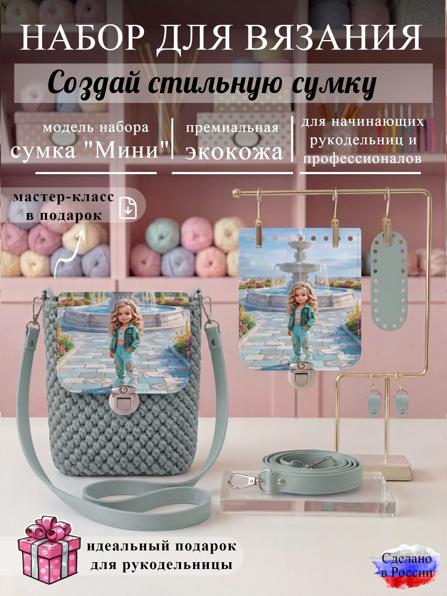 Хобби Арт Набор фурнитуры для вязания сумки Мини, экокожа