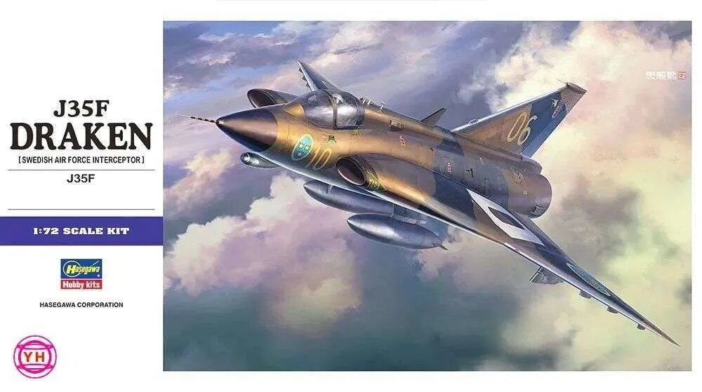 Сборная модель Самолет Перехватчик ВВС Швеции J35F Draken J 35F/F2 SAAB, E48 01578, 1/72