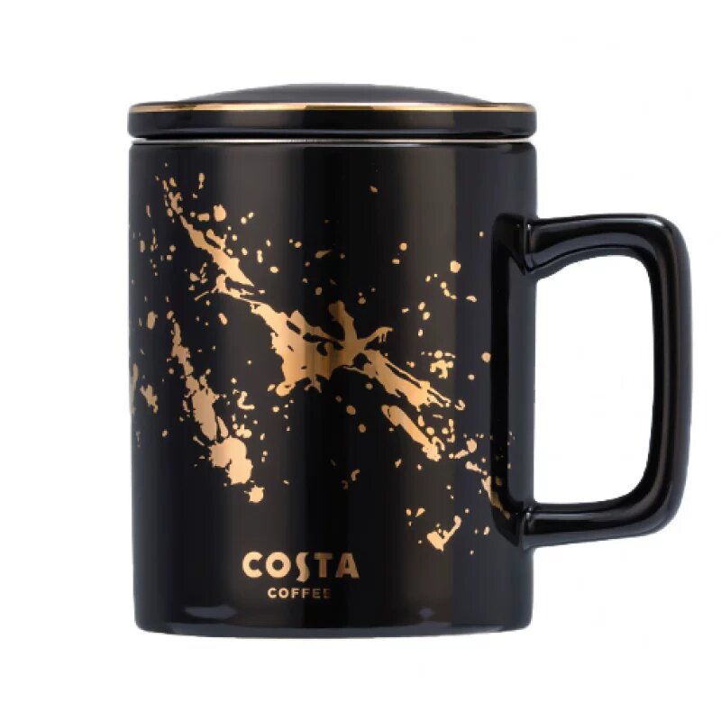 Керамическая кружка COSTA с чернильным узором в черном цвете — элегантный скандинавский дизайн для чая