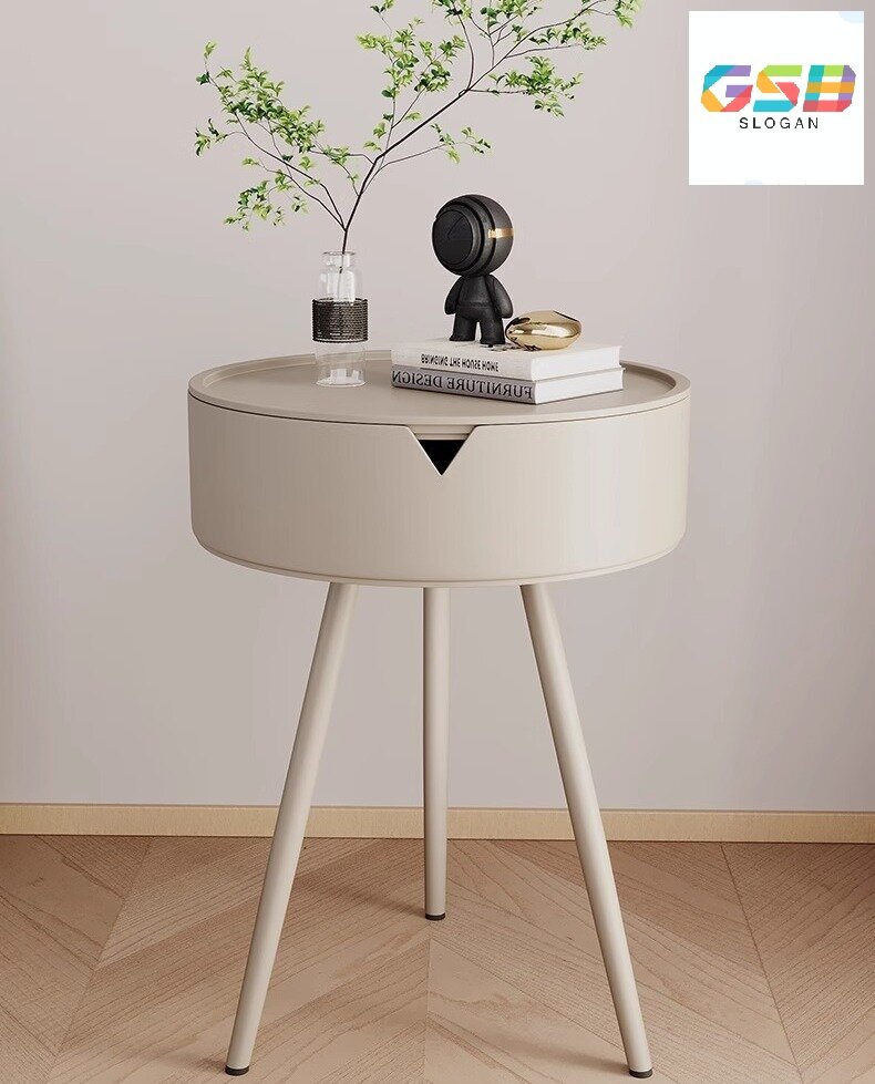 Столик прикроватный/ Стол круглый/ Столик с отсеком для вещей/ Столик бежевый/ Столик интерьерный дизайнерский