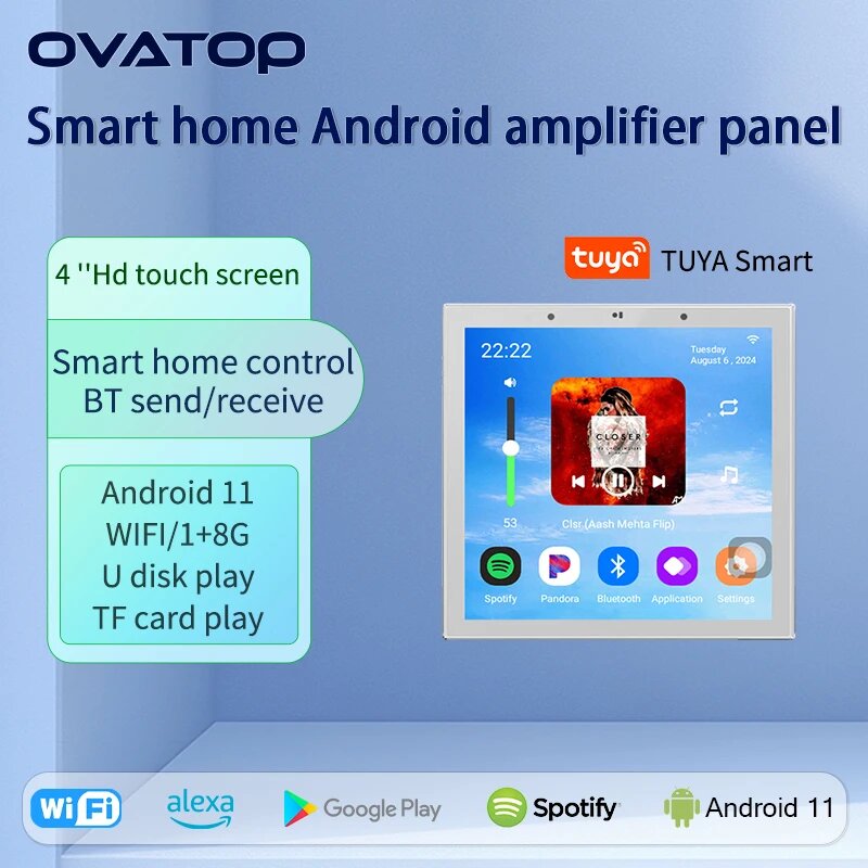Умный дом, настенный усилитель, система Android 11, аудиоусилитель, Bluetooth, Black amp-4 spks