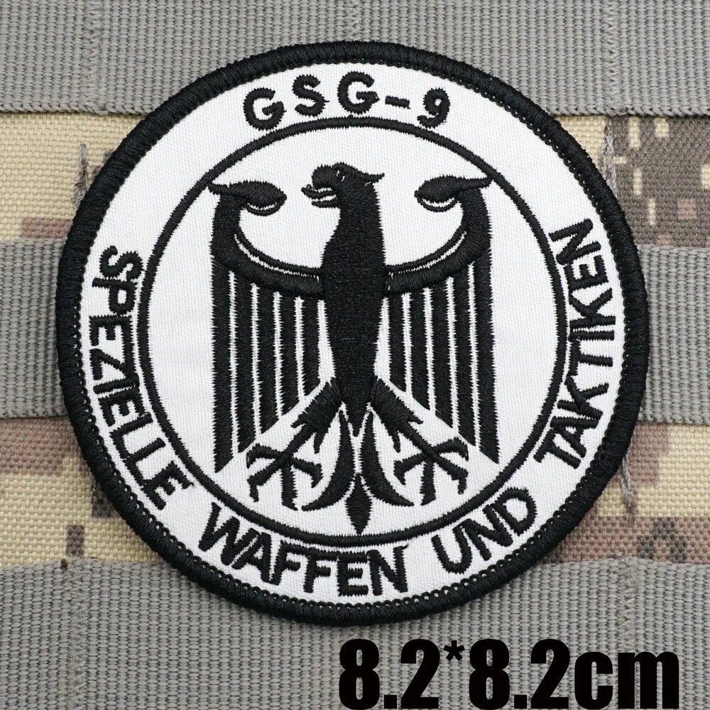 Тактическая нашивка GSG-9, 8.2*8.2см, Серый, Velcro