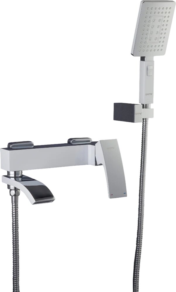 Смеситель для ванны с душем Gappo G07-8 G3207-8 с душевым гарнитуром, настенный, однорычажный, каскадный, с поворотным изливом, белый, хром, глянцевый, латунный, с керамическим картриджем