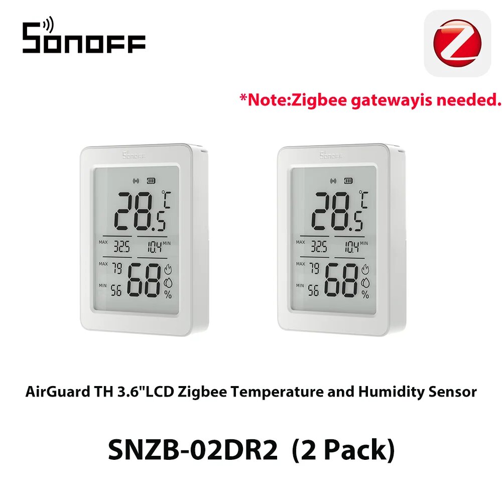 SONOFF SNZB-02DR2 AirGuard TH датчик температуры и влажности SNZB-02DR2 (2 Pack)