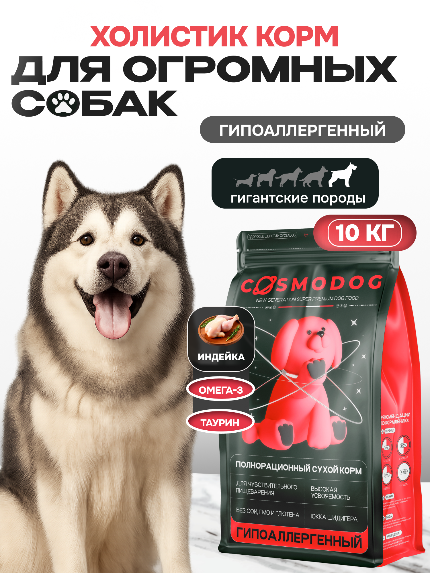 Корм для больших собак сухой 2 кг Cosmodog от Cosmopet с индейкой, гипоаллергенный холистик для очень крупных пород