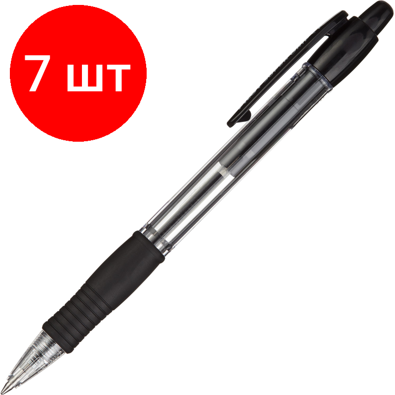 Комплект 7 штук, Ручка шариковая автомат. PILOT BPGP-10R-F манж. черн,0.22, масл