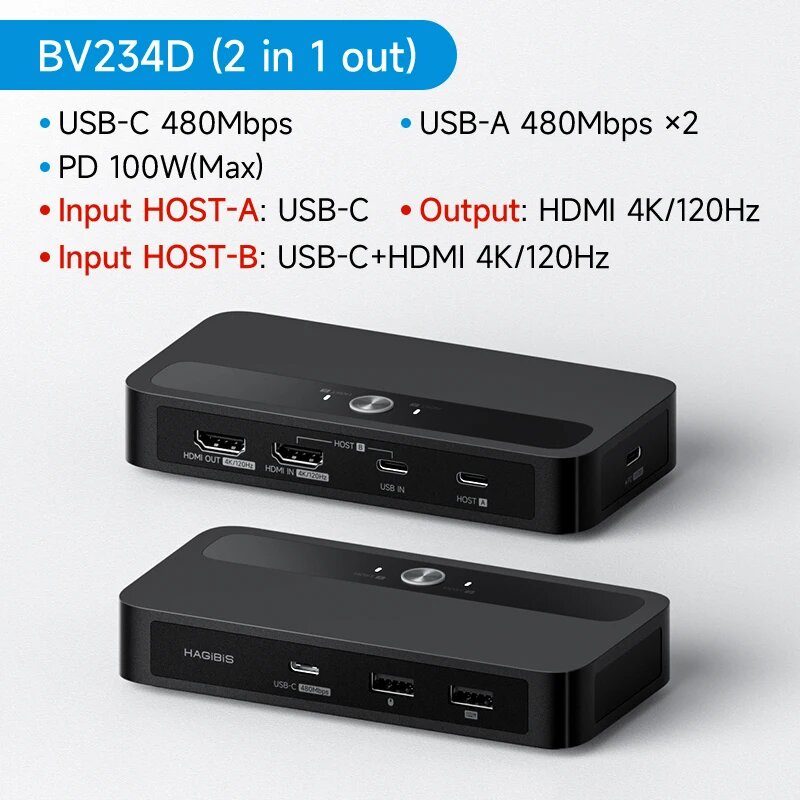 Hagibis BV234D KVM USB-C HDMI 4K 120Hz 2 в 1