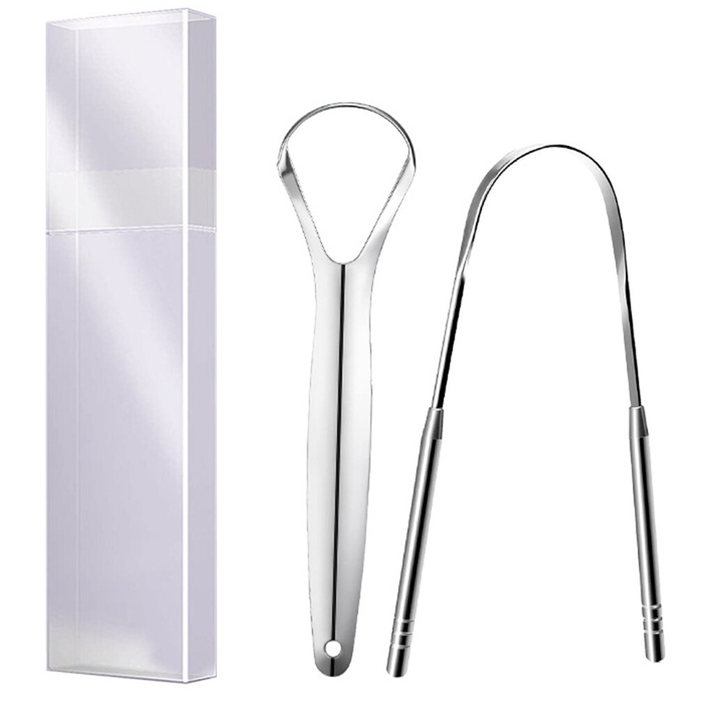 Скребок для языка, Очиститель металлического языка для Детей и Взрослых с футляром для гигиены Полости Рта Уменьшает Неприятный Запах Изо Рта