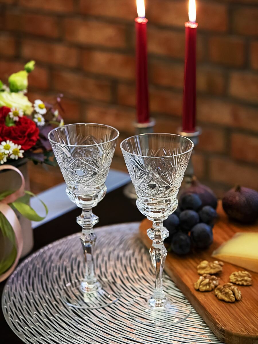 Хрустальные рюмки на ножке, набор 2 шт, 150 мл, для вина ликера настоек и наливок, Неман