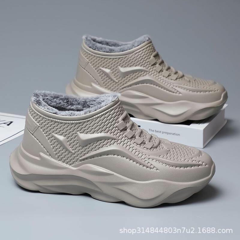 Мужские водонепроницаемые зимние ботинки, на флисовой подкладке, теплые, с противоскользящей подошвой из ЭВА, подходят для использования на открытом воздухе, резиновые сапоги, обувь без шнурков.