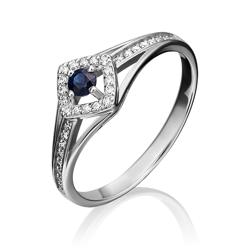 Кольцо, белое золото, 585 проба, бриллиант, сапфир