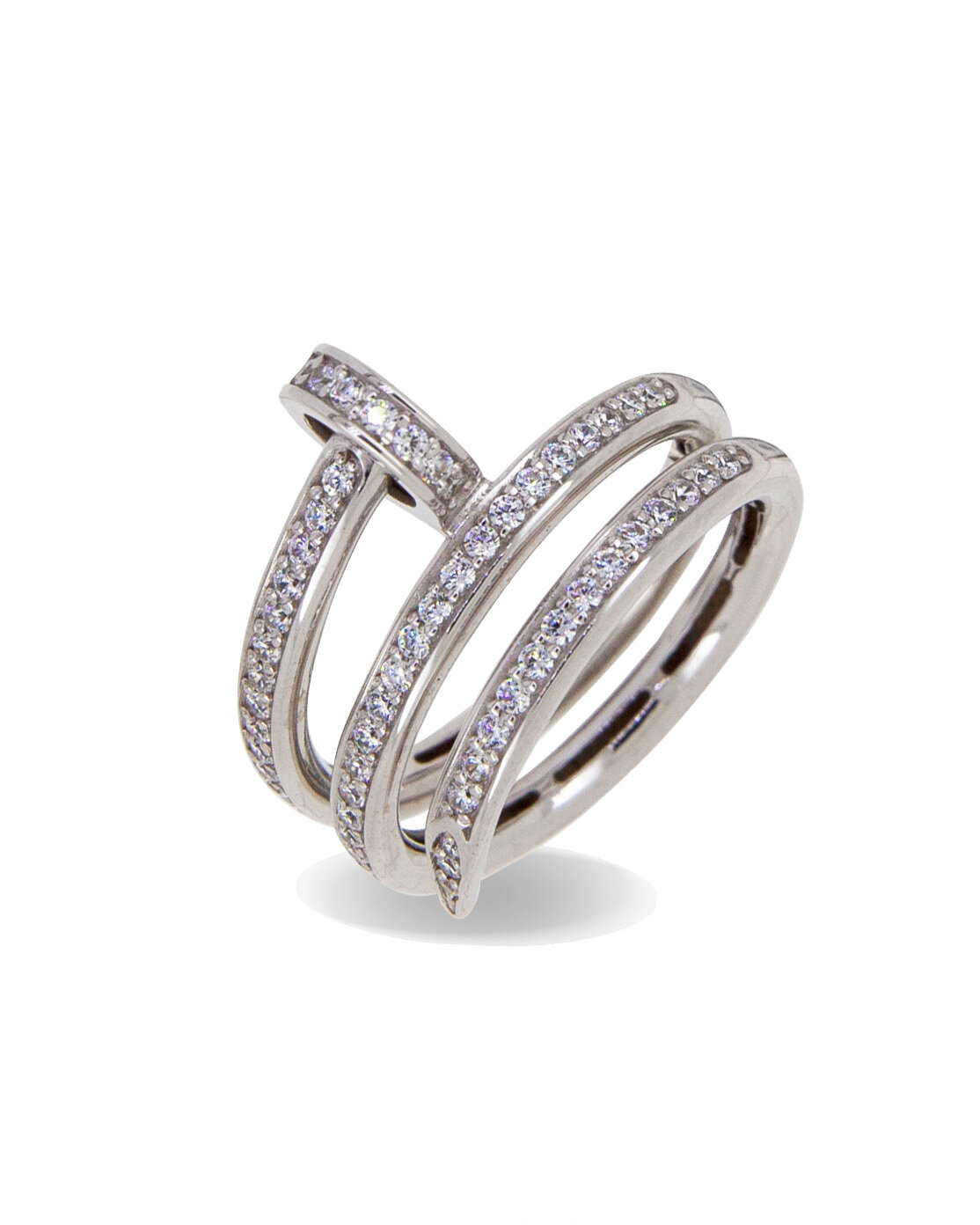 Кольцо широкое, на фалангу, белое золото, 585 проба, родирование, фианит