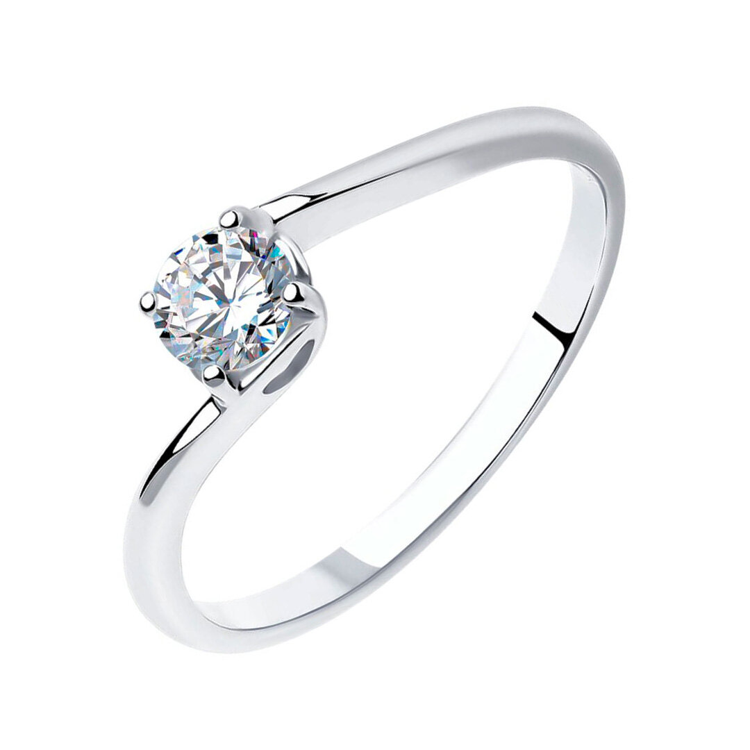 Кольцо помолвочное, серебро, 925 проба, родирование, Swarovski Zirconia