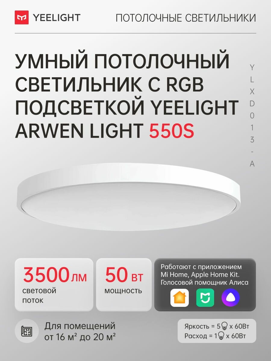 Люстра с поддержкой Homekit и RGB подсветкой Yeelight Arwen Ceiling Light 550S
