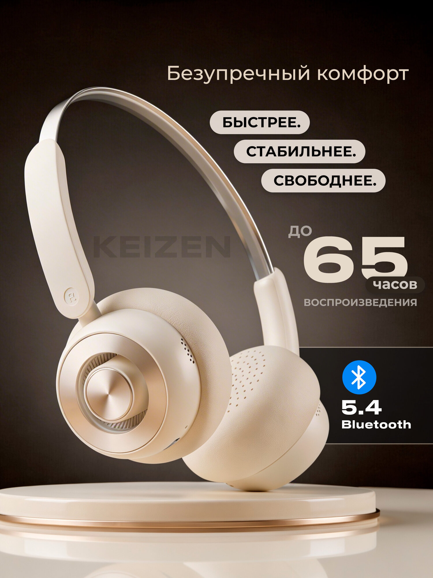 Наушники беспроводные большие для телефона и ПК с микрофоном KEIZEN KZ-5524113