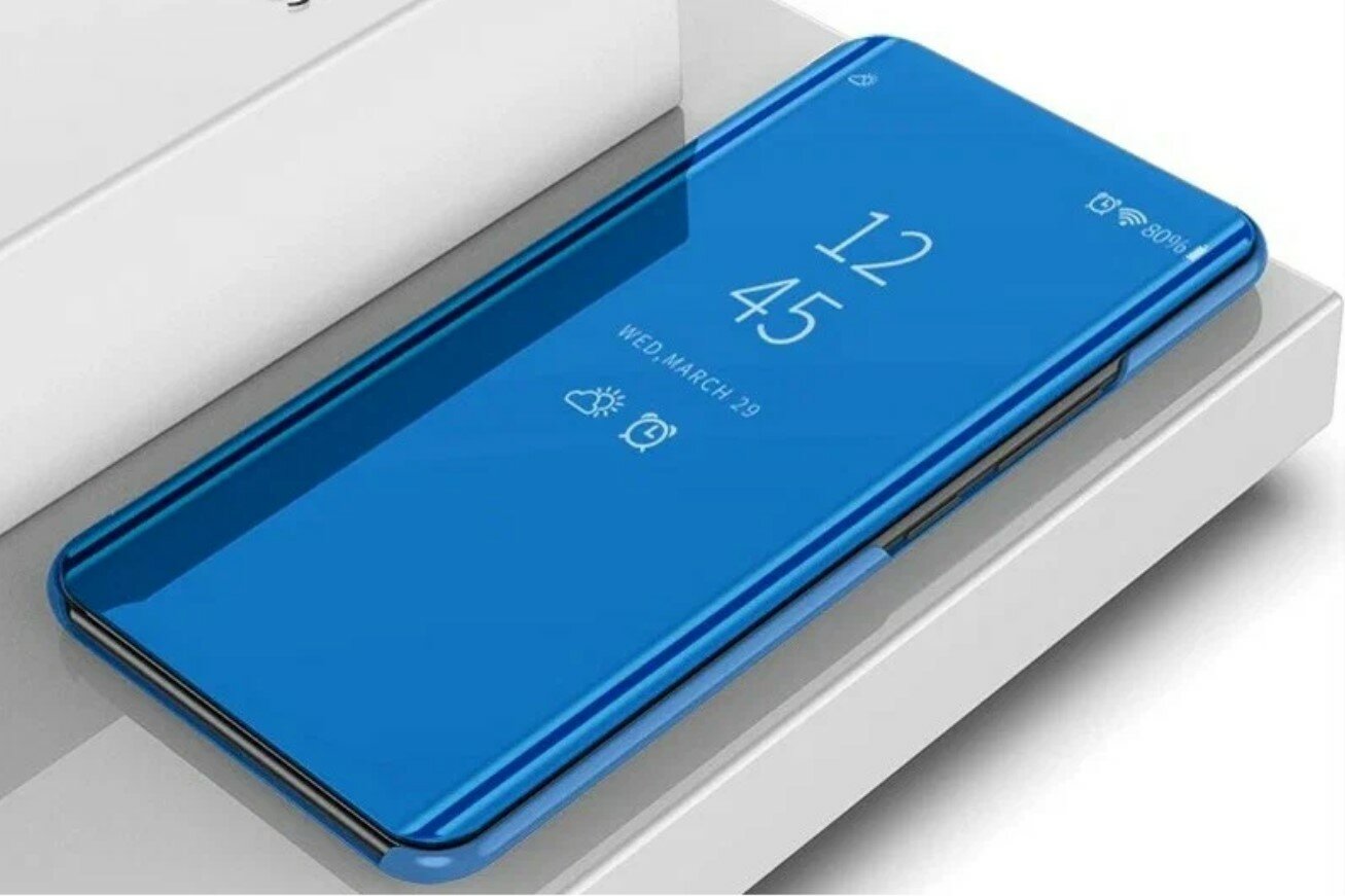 Чехол MyPads Clear View Cover, для Samsung S21FE, синий, книжка, зеркальный