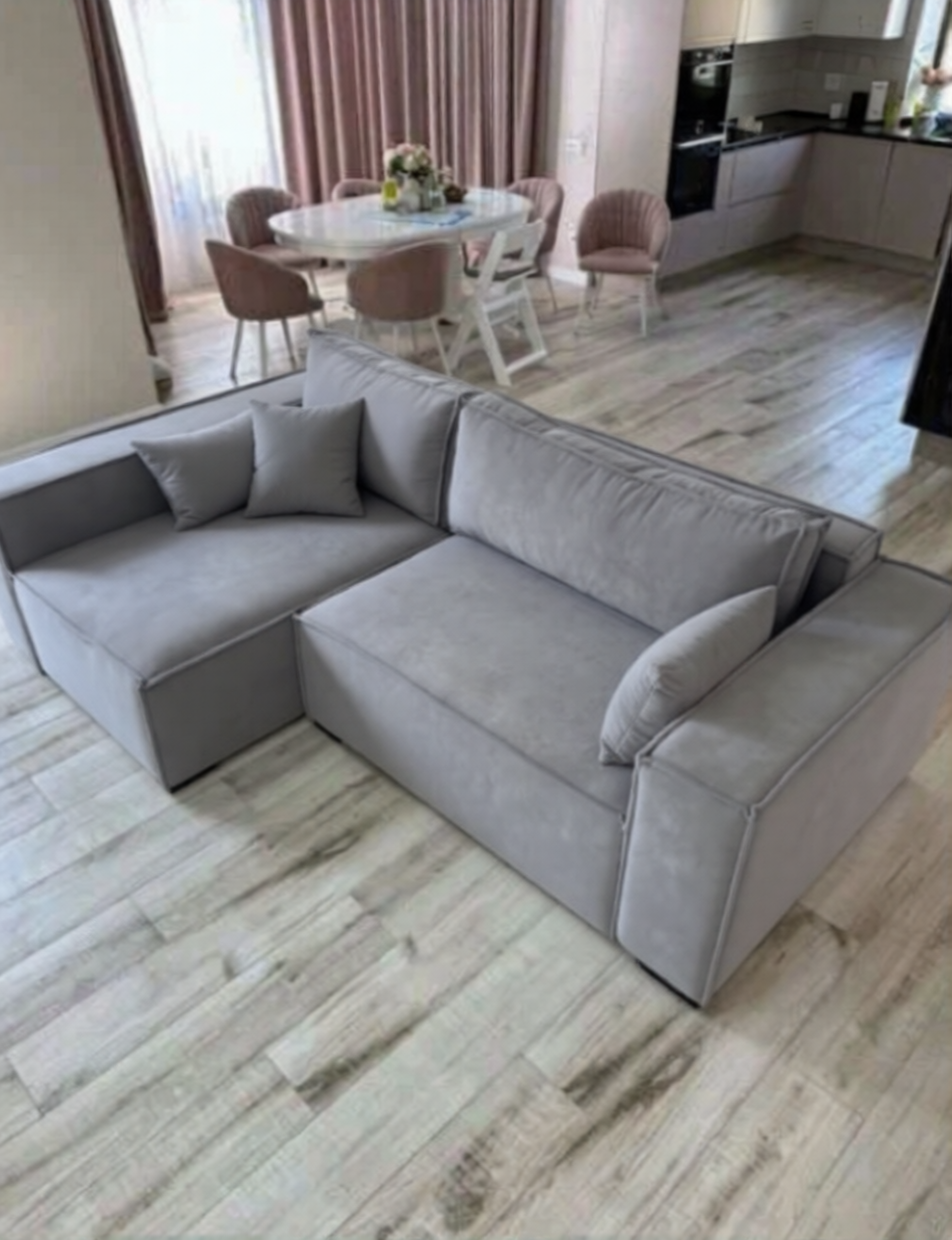 POOH Диван-кровать угловой Лофт(Норд) Мини velour Grey, 252х156х88, механизм еврокнижка