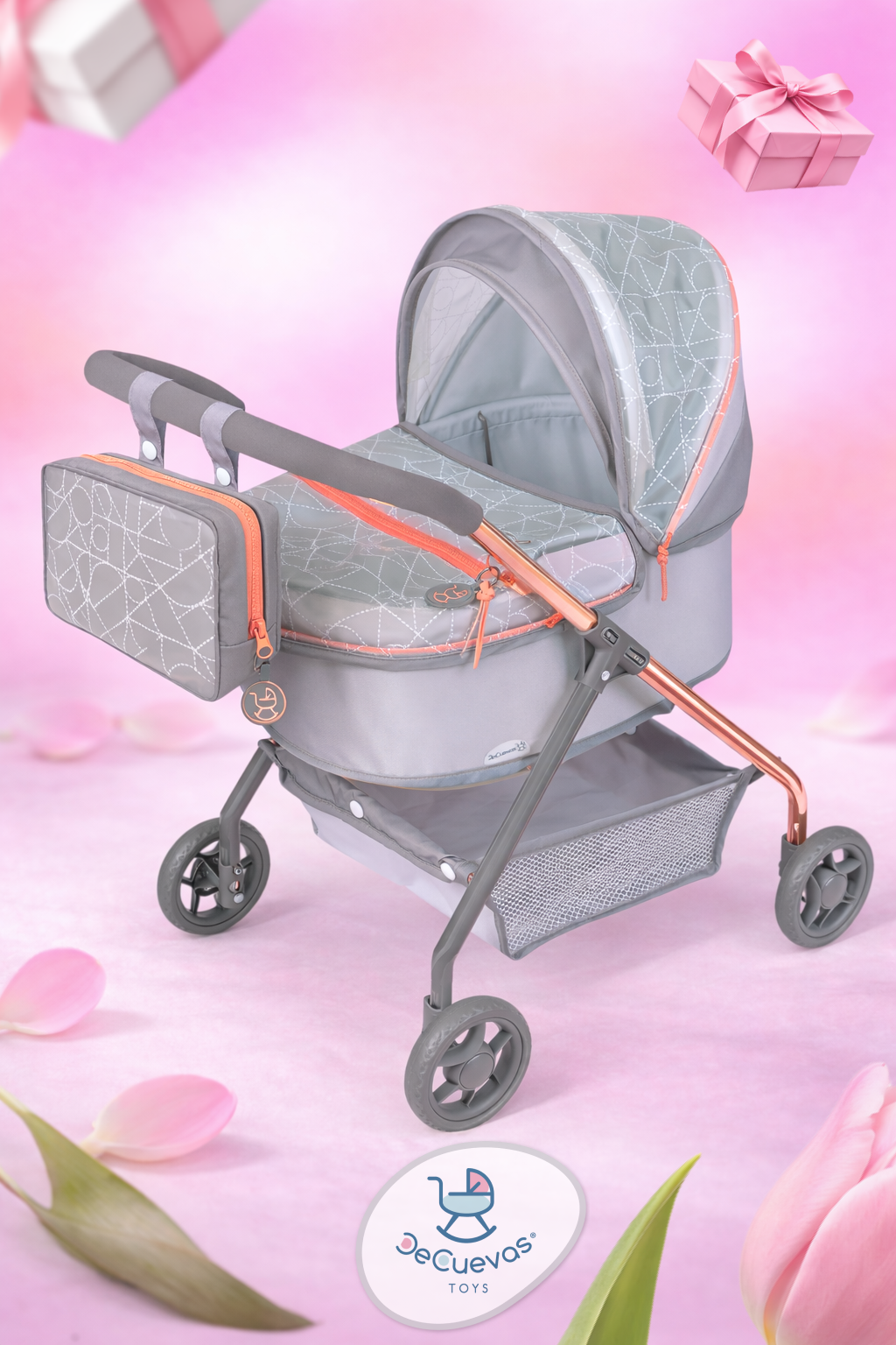 Коляска для кукол люлька с сумкой DeCuevas Toys, высота ручки 56 см, серия "Сити" 86077