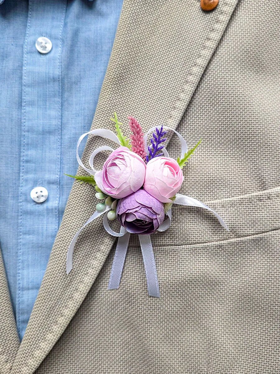 Бутоньерка для жениха для костюма пиджака или на рубашку, на булавке, свадебный цветок