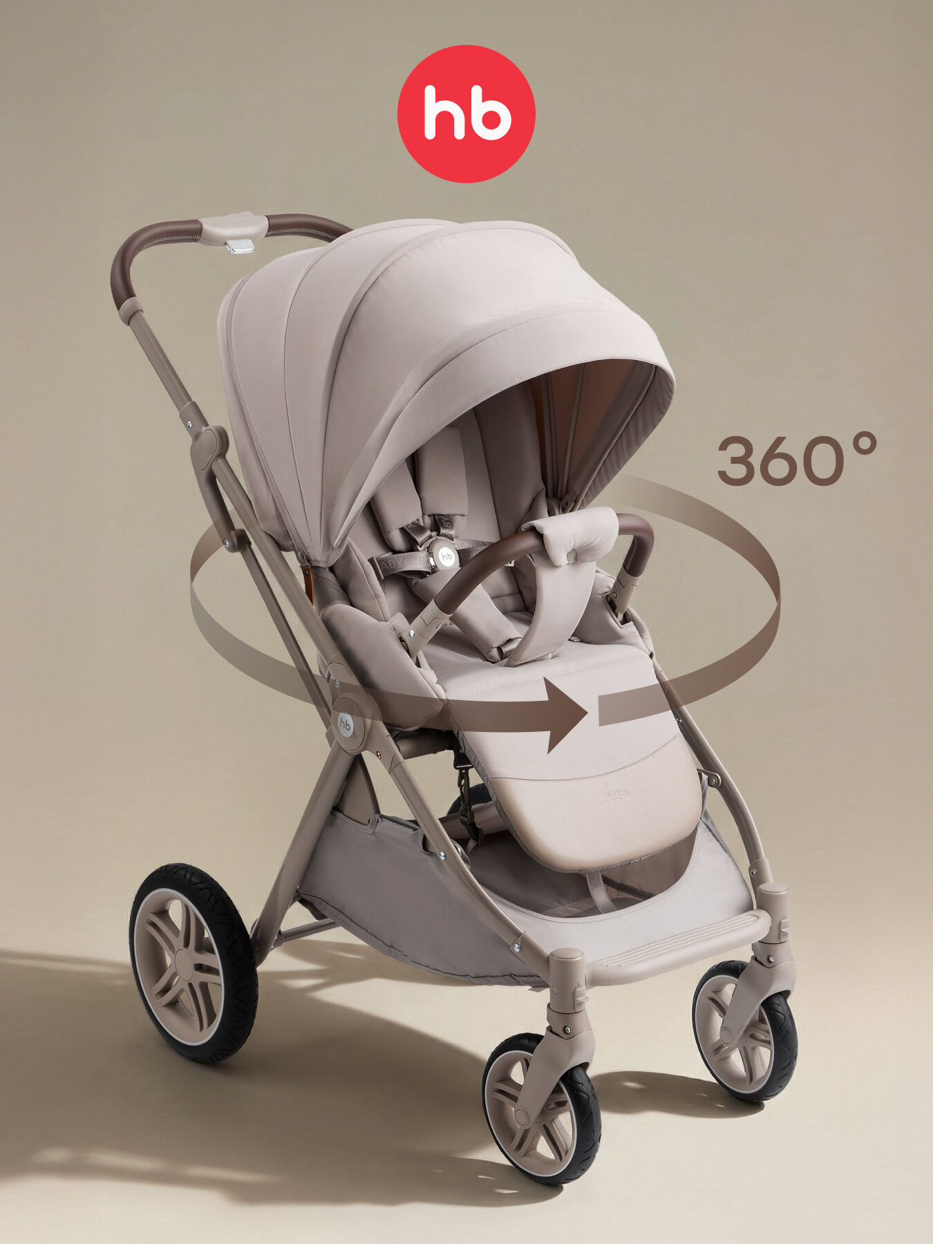 Коляска прогулочная детская Happy Baby Luna 360, реверсивный блок 360 градусов, светло-серый