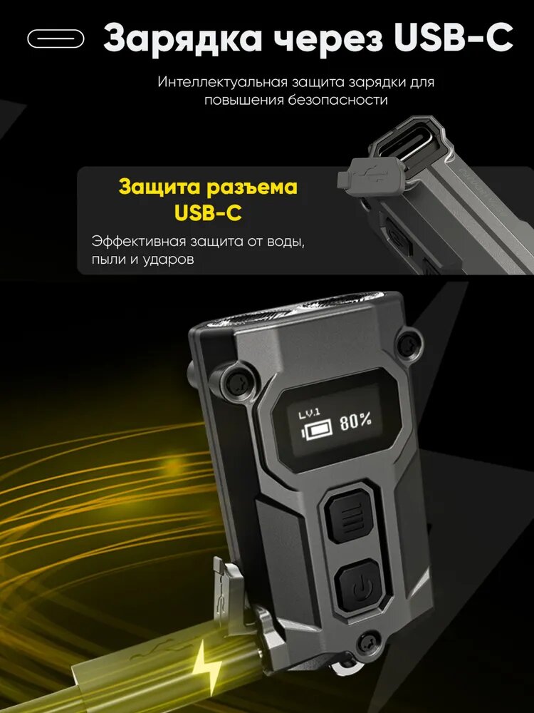Фонарь-брелок Nitecore TINI3 BLACK, 600 Лм, 90 м, 85 ч, Черный, IP54 — фото 1