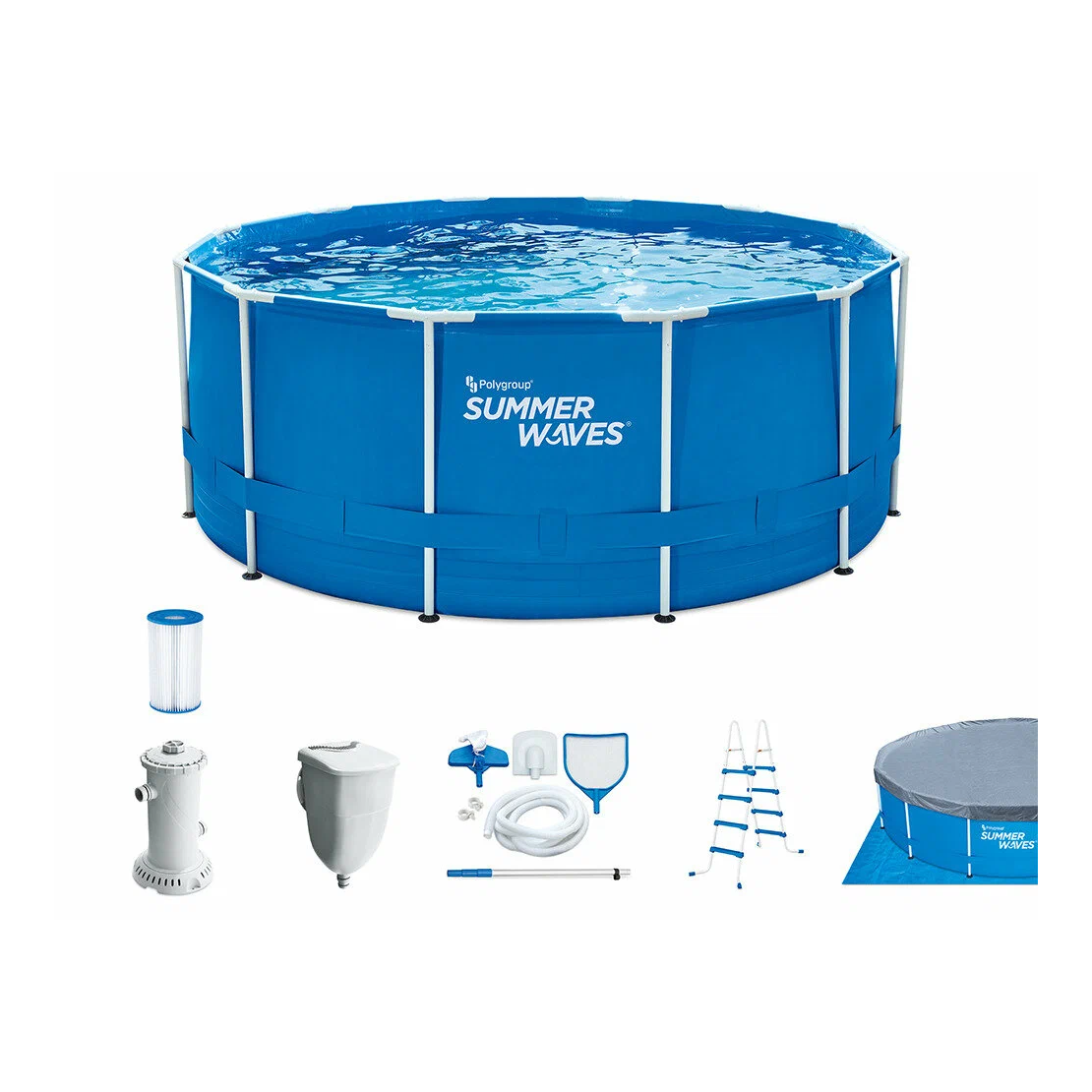 Бассейн каркасный Summer Escapes Polygroup P20-1252-B, 366х132 см, круглый, 10250 л, чаша трехслойный ПВХ, синий