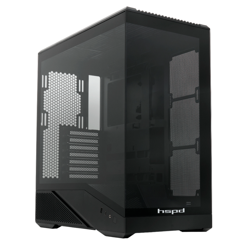Корпус без блока Case HSPD F711, Panoramic Full Tower, Black, TG, 0.7 SPCC, no fans ATX, mATX, mITX 190/420/280mm 2x2.5", 2x3.5", 7xPCI 1xUSB-A 3.0, 1xUSB-C 445x235x475mm, F711-TGBK